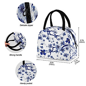 AUUXVA Lunch Bag Cherry Blossom Lunch Box Ice Cooler Insulated Portable Zipper Tote Handbag for Men Women Boys Girls