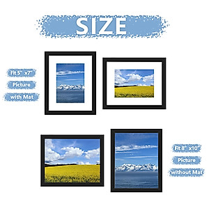 Picrit 8x10 Picture Frame Set of 7, Display 5 x 7 with Mat or 8 x 10 Without Mat, Photo Frames for Wall Mounting or Table Top Display, Black.