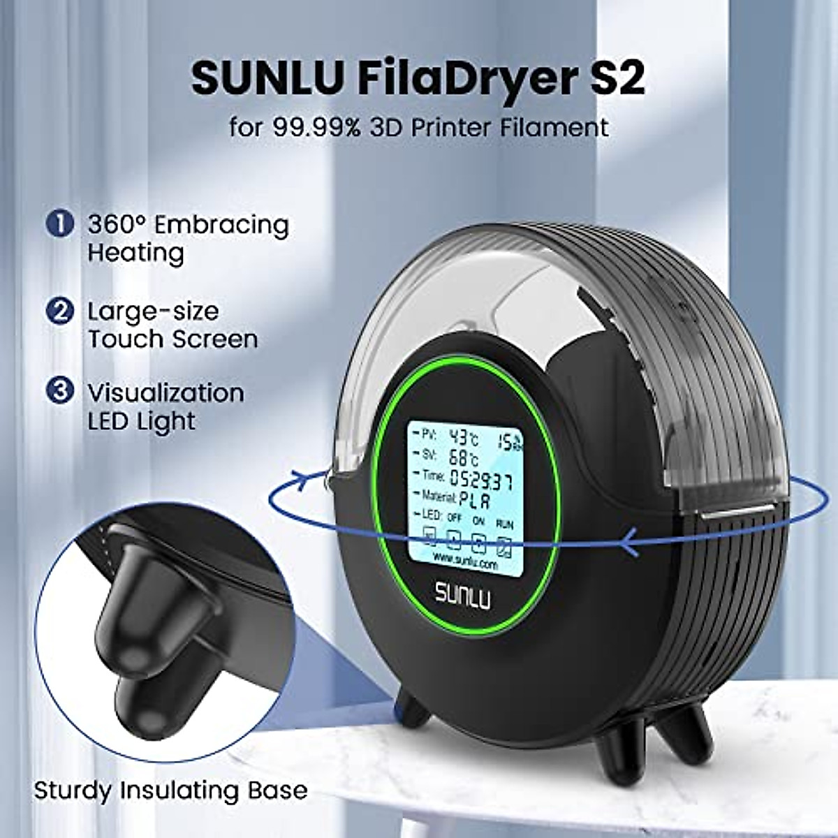 3D Printer Filament Dryer Box, SUNLU FilaDryer S2 for 3D Printing, PLA+ 3D Printer Filament 1.75mm Dimensional Accuracy +/- 0.02 mm, S2 Dryer Box & PLA+ Wood