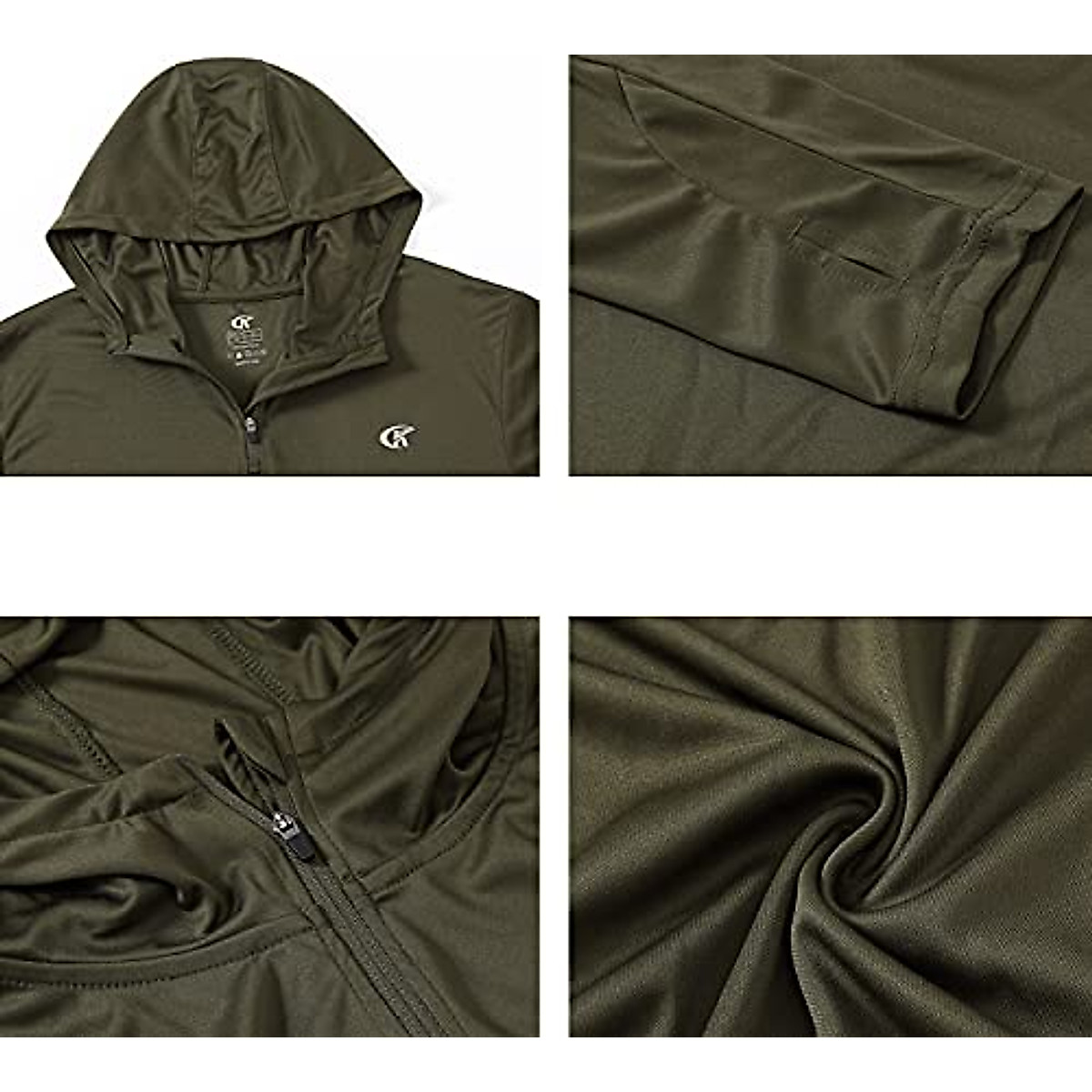 Satankud Mens UPF 50+ UV Sun Protection Hoodie Thumb Long Sleeve Fishing Shirt ArmyGreen XX-Large