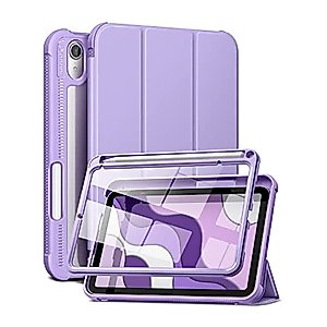 ONPINT Case for iPad Mini 6 2021, [Built in Screen Protector] [Auto Sleep/Wake] [Pencil Holder] Lightweight Leather Case Flip Cover with Stand for iPad Mini 6th Gen 8.3 Inch, Purple