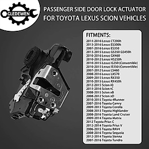 Door Lock Actuator Motor Front Right Passenger Side | for Toyota 4Runner Camry Tundra Sequoia, Lexus ES350 GS350 LS460 RX450h, Scion tC xB xD | Replaces# 69030-06200, 69030-0C050, 69030-42230, 931-403