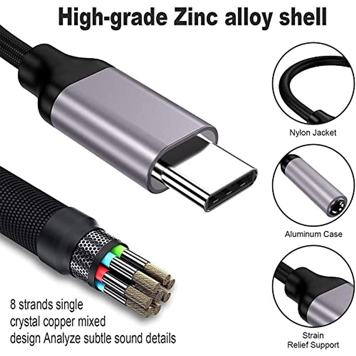 USB Type C to 3.5mm Female Headphone Jack Adapter+Type C Male to 3.5mm Male Jack Adapter