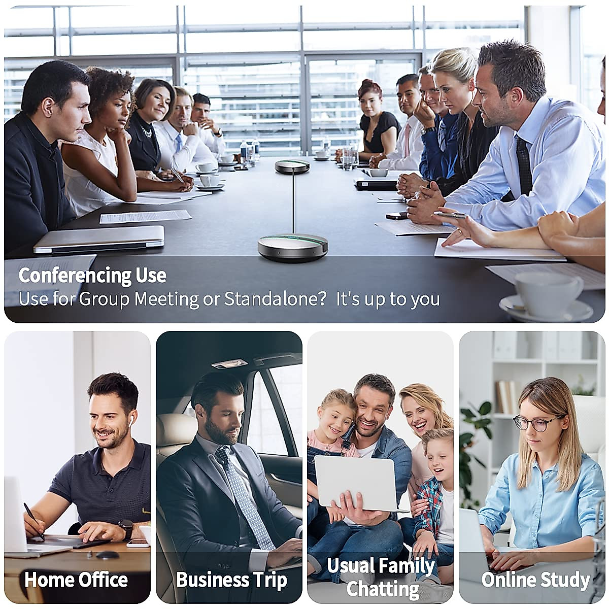KAYSUDA Bluetooth Conference Speakerphone SP300KIT 2pk Bundle, up to 16 Attendees, 18H Call Time, 360°Voice Pick-up 2x6 AI Echo & Noise Canceling Microphones, Daisy Chain