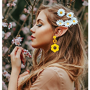 Acrylic Flower Earrings for Women,Double Daisy Drop Earrings,Resin Flowers Floral Earrings for Women Y2k Yellow White Flowers 60/70s Earrings (Yellow)