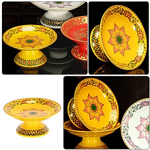 VOSAREA Buddhist Offering Plate Tall Tribute Plate Buddha Offering Tray Worship Offering Tray Offering Bowls Tibetan Temple Buddhist Food Tray Holy Water Bowl Ceramics Cake Pan Snack