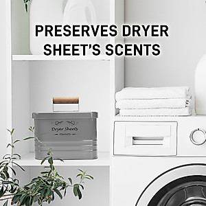 ELITAPRO Dryer Sheets Holder for Laundry Room - Farmhouse Dryer Sheet Box with Lid - Laundry Room Decor & Accessories - Metal Dryer Sheet Container for Laundry Room Organization & Storage (Khaki)
