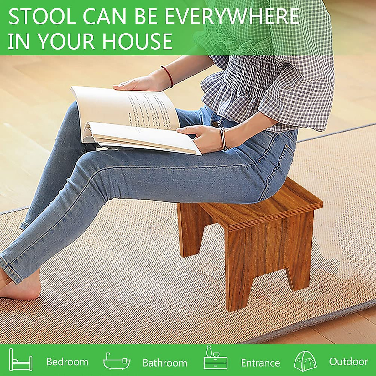 Wooden Step Stool for Adults - Stepping Stool - Small Foot Stool Bed Step Stools for High Beds for Easy Assemble with Non-Slip Pads (Brown)