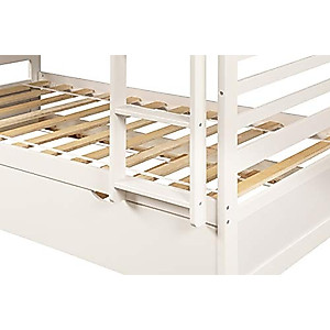 MERITLINE Twin Over Twin Bunk Bed for Kids,Detachable Wood Twin Bunk Bed Frame with Trundle,White