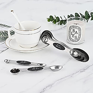 Elyum Measuring Spoons, 8 Sets Magnetic Measuring Spoons Dual Sided Stainless Steel Measuring Spoons Stackable Nesting Tablespoon Teaspoon, Fits in Spice Jars, for Dry or Liquid Ingredients (Black)
