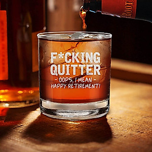 shop4ever F cking Quitter Oops I Mean Happy Retirement! Engraved Whiskey Glass 11 oz. Gift for Retiree