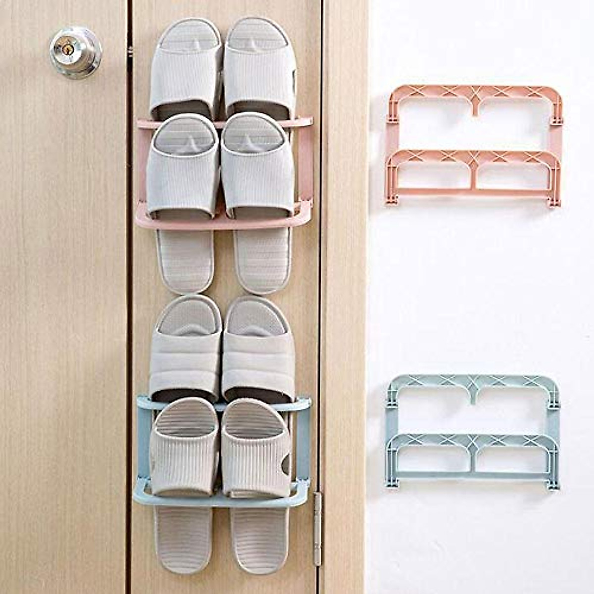 MFCHY Foldable Shoes Rack Double-Layer Slippers Rack Shoes Shelf Wall Slippers Rack Organizer Mount Storage Hanging Domestic Hold (Color : Black-JoJo's Bizarre Adventure1)