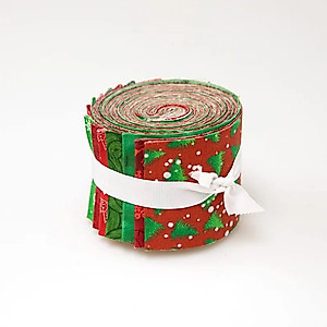 Christmas Basics Red Green Jelly Roll Fabric, 100% Cotton Fabric Quilting Strips, Pre-Cut Fabric, 2.5 inch pre-Cut, 17 Strips