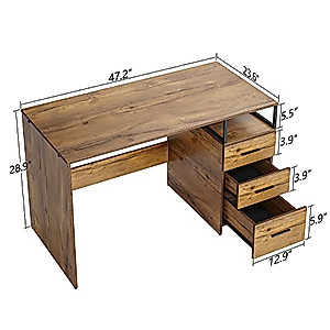 CubiCubi Computer Desk with Drawers, 47 Inch Home Office Desk, Study Writing Table, Modern Office Desk, Fir