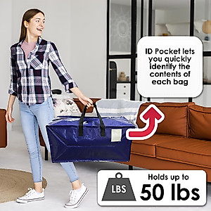 Innovative Haus 4-Pack X Large Heavy Duty Blue Moving Bag with Zipper – Durable & Water-Resistant. Alternative to Moving Boxes and Supplies, Blue Moving Bags with Handles, Packing and Moving Supplies