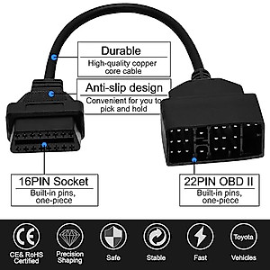 Goliton 22 Pin OBD1 to 16 Pin OBD2 Convertor Adapter Cable Compatible with Toyota Diagnostic Scanner