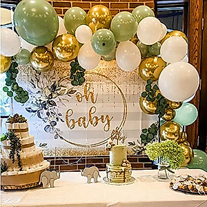 Olive Green Gold White Latex Balloons,52 Pcs Green and Gold Confetti Party Balloons For Birthday Baby Shower Engagement Wedding Anniversary Party Decorations.