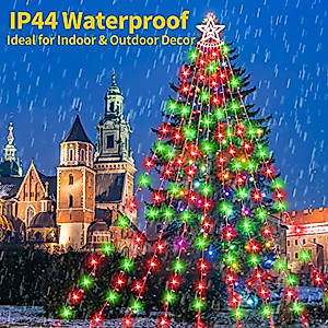 350 LED Christmas Decorations Star Light Outdoor Waterfall Lights Christmas Tree Lights Easy Installation Waterproof Christmas Lights for Yard Wedding Party Home Garden Indoor Outdoor (red Green)