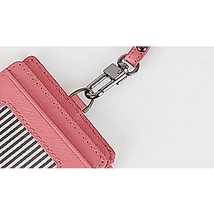 ID Window Card Badge Holder Leather Wallet Zip Neck Detachable Strap Landyard Money