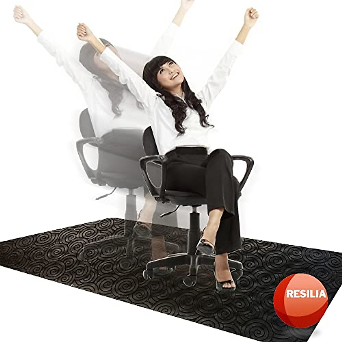 Resilia Office Desk Chair Mat - for Low Pile Carpet ( with Grippers ) Updated Black Swirl Spiral Pattern, 36 Inches x 48 Inches, Made in The USA