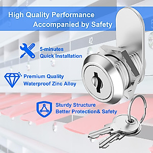 BOZXYE 3 Pack Cabinet Cam Locks Keyed Alike, 5/8" Cabinet Lock with Keys, Rv Locks for Storage Door Secure Files Drawers Mailbox RV Door Tool Box, Zinc Alloy