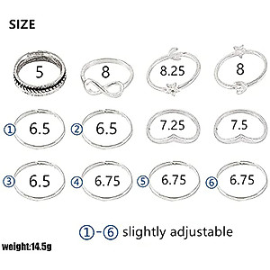 BERYUAN Women 12pcs Rings Silver Rings Women Ring Set Rings Size 5 6 7 8