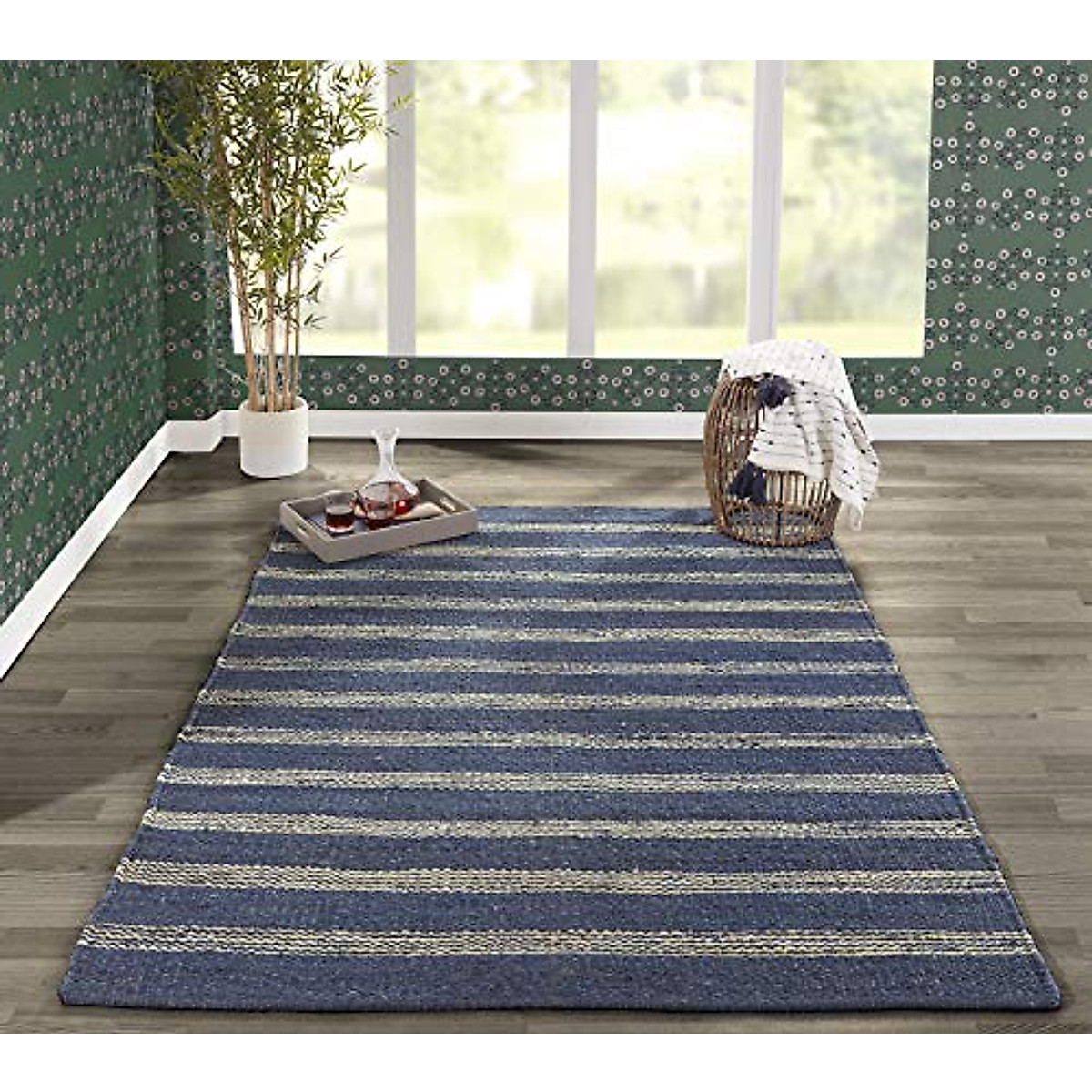 Novogratz by Momeni Montauk 100% Jute Hand Woven Indoor Area Rug, 2'3" X 10', Navy