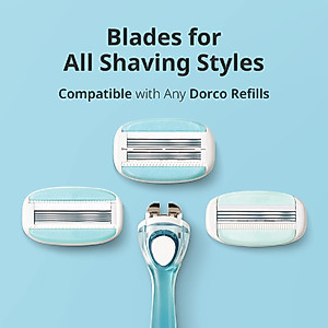 Dorco EVE3 Razor Smooth Touch™ for Women, Includes 1 Razor Handle and 6 Long-Lasting Razor Blade Refills (Handle + 6 Refills)