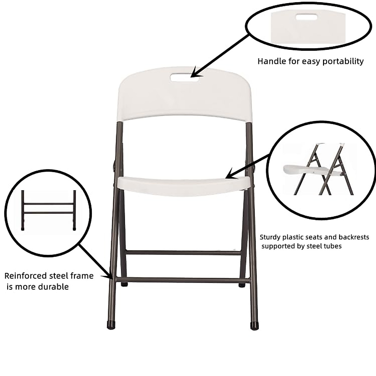 EDEBIBY Folding Plastic Chair with 350-Pound Capacity - 6-Pack, Commercial Grade Folding Chair，White (White, 6-Picks)