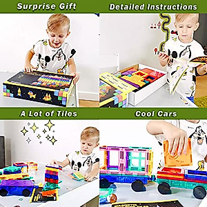 Magnetic Tiles with Cars, Kids Gifts & Toys for 3 Year Old Boys, Educational Toys for Toddlers Kids Age 3-5 4-8, Building Toys Inspire Kids Interest in STEM Learning