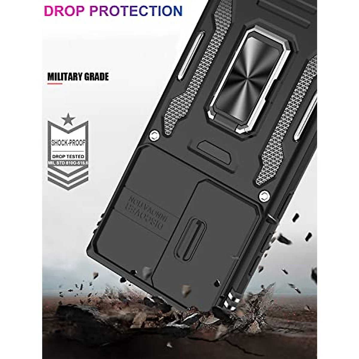 IKAZZ Galaxy S23 Ultra Case with Camera Cover,Samsung S23 Ultra Cover Pass 16ft Drop Test Military Grade Shockproof Protective Phone Case with Kickstand for Samsung Galaxy S23 Ultra Black