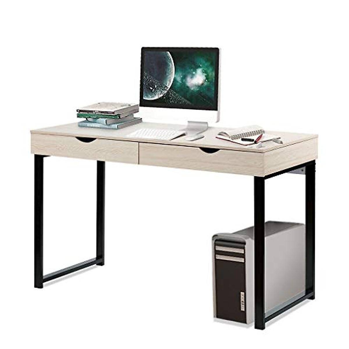 EuCoo Computer Desk Home Office Desks with 2 Drawer, Modern PC Workstation Dormitory Meeting Training Student Study Desktop Desk Laptop Table (White)