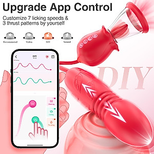 Rose Sex Toy for Womens Sex - 3in1 Upgrade Rose Sex Stimulator for Women with 7 Tongue Licking & 3 Thrusting Vibrator Dildo Adult Sex Toys for Couples G Spot Vibrators Clitoral Nipple
