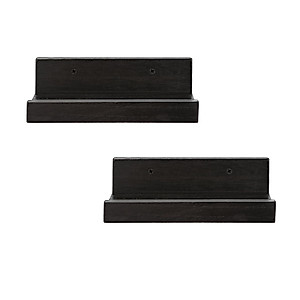 Z metnal Small Floating Shelves, Natural Wooden Display Wall Shelf for Picture Ledge, Nursery Floating Shelves, Black, Wall Mounted, 8 x 5.5 inch, 2 Pcs
