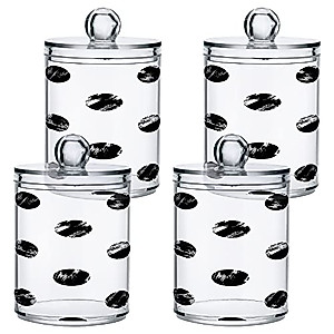 Kigai 2PCS Cotton Swabs Organizer Black Polka Dot Qtip Holder Dispenser with Lid Apothecary Jar Set, Reusable Clear Plastic Cans for Tea Coffee Dry Food, Cotton Pads Vanity Makeup Storage