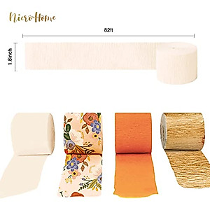 NICROHOME Wedding Party Decorations, 8 Rolls Retro Orange Flower Pattern Crepe Paper Streamers for a Boho/Floral Theme, Rustic Wedding, Engagement, Bridal Shower, Baby Showers, Birthday