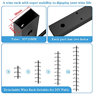 Wall Wine Rack for 12 Wine Bottles, Detachable Wine Storage Organizer, Wall Mount Wine Bottle Display Holder Towel Rack Used As One or Four, for Kitchen, Pantry, Dining Room, Bar, Wine Cellar