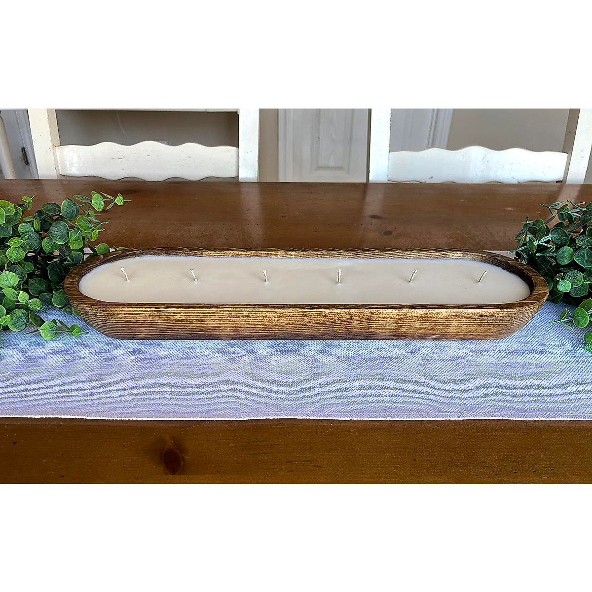 Bonneville Handmade Candles | 6 Wick Pine Wood Bowl | 19" x 5.5" x 2" Hand Poured, Dough Bowl Candle | Up to 50 Hour Long Burn Time | 100% Soy Wax | Scented Rustic Holiday Gift (Sea Salt & Orchid)