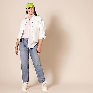 Amazon Essentials Women's Classic-Fit Long-Sleeve Button-Down Poplin Shirt, Pink Stripe, Large