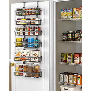 Moforoco 6 Tier Over the Door Food Storage Cabinet Organizer Black Hanging Kitchen Basket Organizer Wall Mounted Spice Rack Rear Cabinet Door Spice Rack Bathroom Home Bedroom Organizer (Black, 6-Tier)