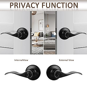 Probrico (10 Pack Privacy Door Lever,Locking Black Door Handle Set for Bathroom & Bedroom Doors,Keyless Interior Door Handle Black Finish Wave Door Lock, Reversible Right & Left Side Handed