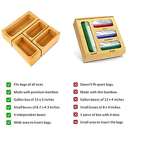 Premium Thick Solid Bamboo Storage Bag Organizer, Organizadores De Cocina, Food Baggie Dispenser for Kitchen Drawer Compatible with Most Brand (4 Piece Set)