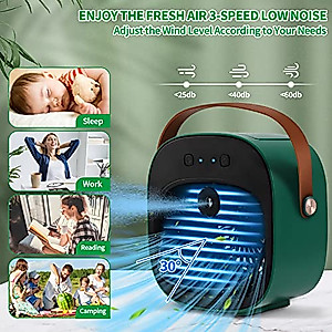 Portable Air Conditioners, 5200mAh Rechargeable Mini Air Conditioner Duration 5-10 hrs, Personal Air Cooler with 3 Speeds, Small Desk Air Conditioner for Bedroom, Office, Outdoor