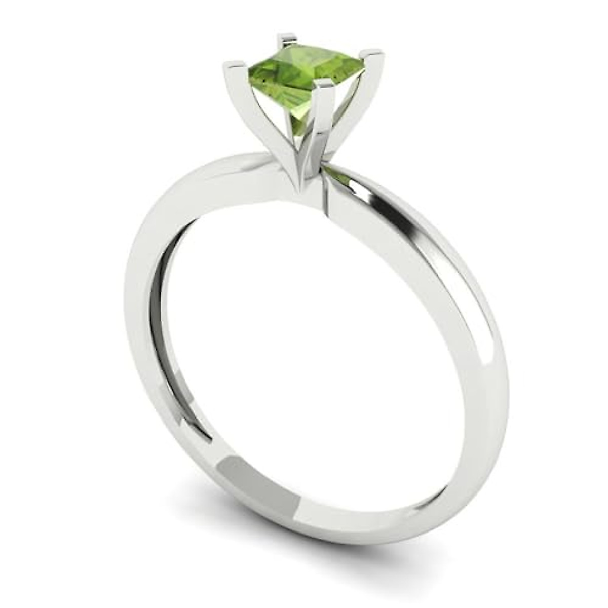 Clara Pucci 0.50 ct Princess Cut Solitaire Genuine Natural Green Peridot Engagement Bridal Promise Anniversary Ring 14k White Gold