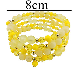 Coiris Multi Layers Statement Yellow Beaded Bracelet Adjustable Strand Bangle Bracelet for Women (BR1202)