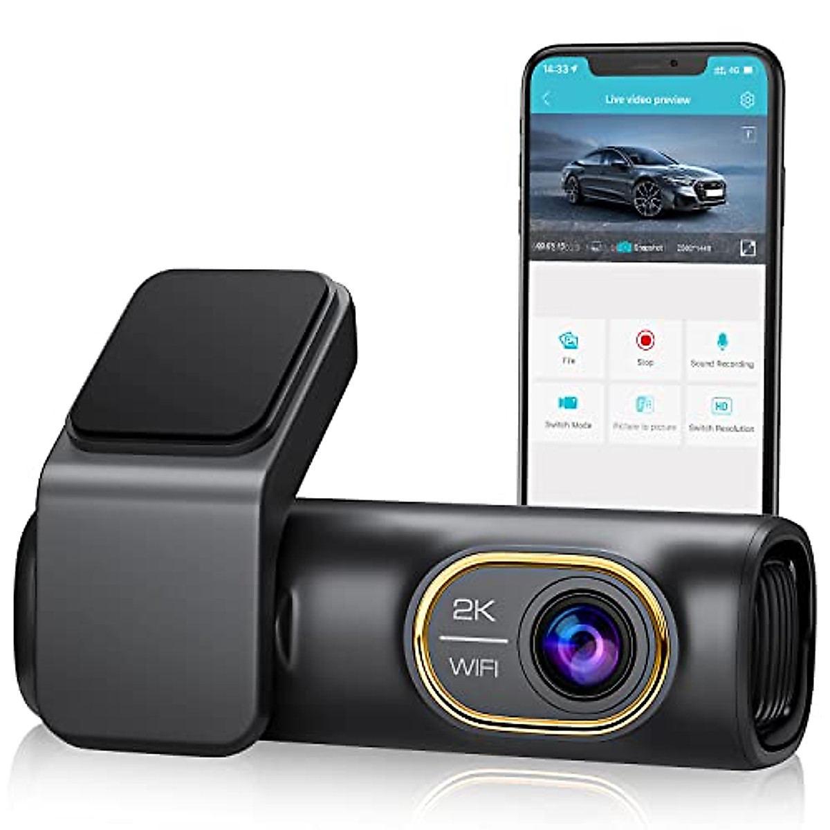 OMBAR Dash Cam 2K Built-in WiFi Car Camera, Dash Camera for Cars with Free 32G SD Card, Front Dashcam, Dash Camera Night Vision, Loop Recording, G-Sensor, 24 Hours Parking Monitor, APP, 150°Wide Angle