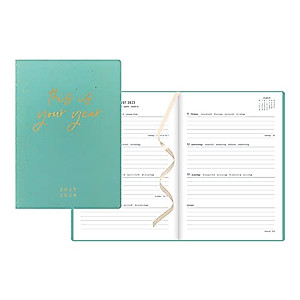 Letts of London Inspire Academic Weekly/Monthly Planner, August 2023 to July 2024, Week-to-View, Sewn Binding, Multilingual, A5 Size, 8.25" x 5.875", Green (C031389-24)