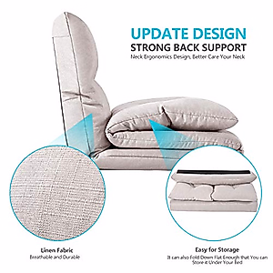 P PURLOVE Adjustable Floor Sofa Bed, Folding Lazy Sofa with 5 Reclining Position, Futon Floor Couch for Reading or Gaming in Bedroom/Living Room/Balcony, Beige