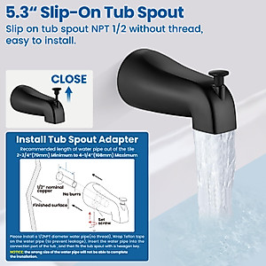 Airuida Shower Faucet Set with Tub Spout Bathtub Faucet Kit Complete Tub Shower Trim Kit with Solid Brass Rough-in Valve and 8 Inch Square Rainfall Showerhead Bent Shower Arm Matte Black