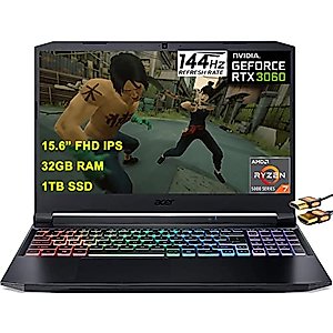 Acer Nitro 5 Gaming Laptop 15.6” FHD IPS 144Hz ComfyView Display AMD Octa-core Ryzen 7 5800H Processor 32GB RAM 1TB SSD GeForce RTX 3060 6GB Graphic Backlit Keyboard USB-C Win10 Black + HDMI Cable